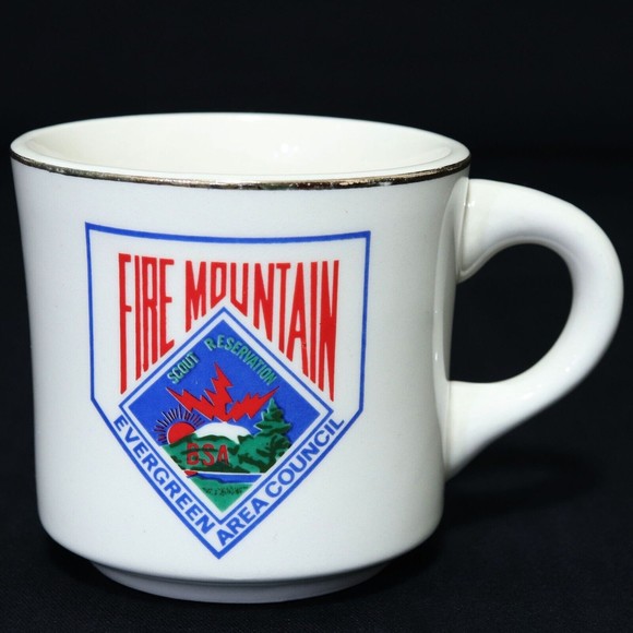 Dining | Boy Scouts Vtg Bsa Ceramic Mug Fire Mountain Evergreen Area ...